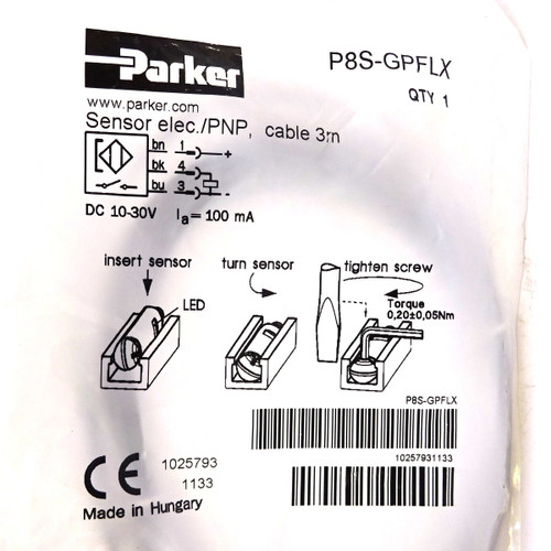 Position Sensor P8S-GPFLX Parker 10-30VDC 100mA 3m - Axxa - Motor Control & Automation